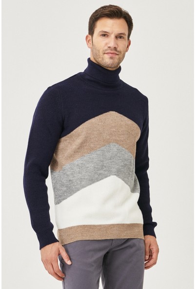 Ac&Co / Altınyıldız Classics Erkek Lacivert-Vizon Standart Fit Yarım Balıkçı Yaka Triko Kazak Ac&Co / Altınyıldız Classics Erkek Lacivert-Vizon Standart Fit Yarım Balıkçı Yaka Triko Kazak