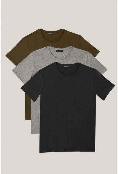 Ac&Co / Altınyıldız Classics Erkek 3'Lü Tişört Paketi Siyah Haki Gri Melanj Slim Fit Dar Kesim Bisiklet Yaka Ac&Co / Altınyıldız Classics Erkek 3'Lü Tişört Paketi Siyah Haki Gri Melanj Slim Fit Dar Kesim Bisiklet Yaka