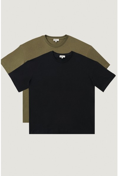 Ac&Co / Altınyıldız Classics Erkek Hakı-Siyah Oversize Bisiklet Yaka 2'Li Tişört Paketi Ac&Co / Altınyıldız Classics Erkek Hakı-Siyah Oversize Bisiklet Yaka 2'Li Tişört Paketi