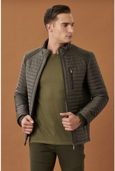 Altınyıldız Classıcs Erkek Haki Standart Fit Dik Yaka Düz Casual Mont