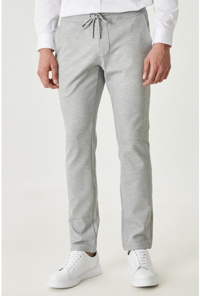 Ac&Co / Altınyıldız Classics Erkek Gri Melanj Slim Fit Dar Kesim Beli Bağlamalı Yan Cep Pantolon
