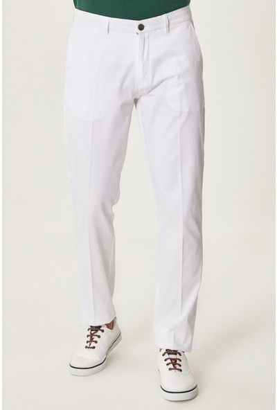 Altınyıldız Classics Erkek Beyaz Slim Fit Armürlü Pantolon