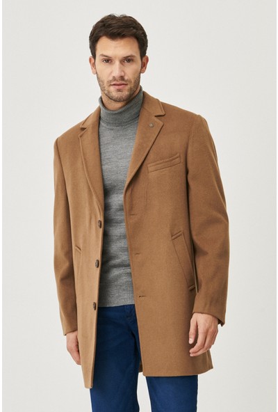 Altınyıldız Classics Erkek Camel Standart Fit Mono Yaka Düz Yünlü Klasik Palto Altınyıldız Classics Erkek Camel Standart Fit Mono Yaka Düz Yünlü Klasik Palto
