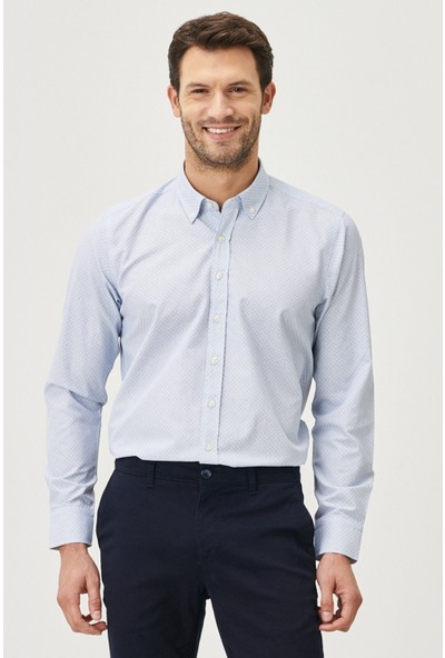 Ac&Co / Altınyıldız Classics Erkek Beyaz Turkuaz Slim Fit Dar Kesim Düğmeli Yaka Gömlek Ac&Co / Altınyıldız Classics Erkek Beyaz Turkuaz Slim Fit Dar Kesim Düğmeli Yaka Gömlek