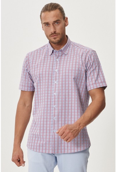 Altınyıldız Classıcs Erkek Beyaz-Bordo Regular Fit Düğmeli Yaka Kısa Kollu Yazlık Kareli Gömlek Altınyıldız Classıcs Erkek Beyaz-Bordo Regular Fit Düğmeli Yaka Kısa Kollu Yazlık Kareli Gömlek