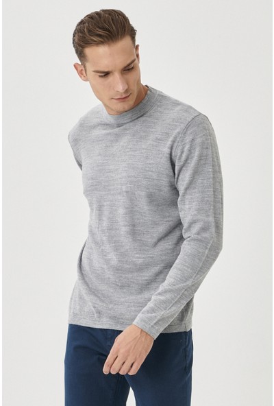 Ac&Co / Altınyıldız Classics Erkek Gri Standart Fit Yarım Balıkçı Yaka Triko Kazak