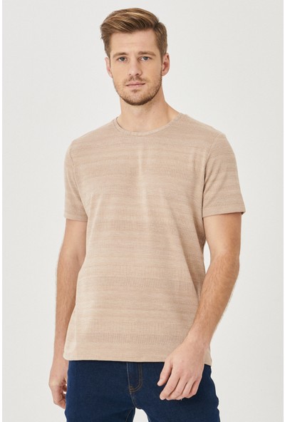 Ac&Co / Altınyıldız Classics Erkek Bej Slim Fit Günlük Bisiklet Yaka Spor Tişört