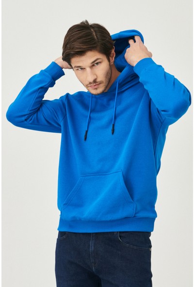 Ac&Co / Altınyıldız Classics Erkek İndigo Standart Fit Kapüşonlu Sweatshirt