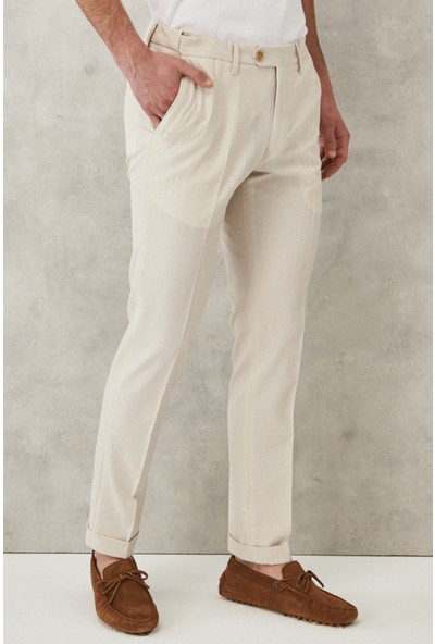 Altınyıldız Classıcs Erkek Bej Slim Fit Dar Kesim Yan Cepli Beli Lastikli Pantolon