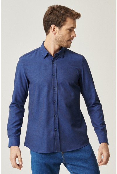 Ac&Co / Altınyıldız Classics Erkek Koyu Lacivert Tailored Slim Fit Dar Kesim Düğmeli Yaka Oxford Gömlek Ac&Co / Altınyıldız Classics Erkek Koyu Lacivert Tailored Slim Fit Dar Kesim Düğmeli Yaka Oxford Gömlek