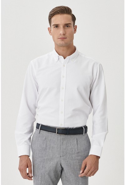 ALTINYILDIZ CLASSICS Comfort Fit Düğmeli Yaka Armürlü Casual Beyaz Gömlek ALTINYILDIZ CLASSICS Comfort Fit Düğmeli Yaka Armürlü Casual Beyaz Gömlek