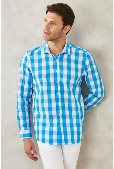 AC&Co / Altınyıldız Classics Slim Fit Dar Kesim Kareli Klasik Gömlek