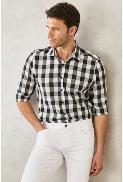 AC&Co / Altınyıldız Classics Slim Fit Dar Kesim Kareli Klasik Gömlek
