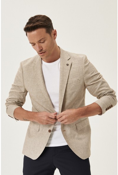 ALTINYILDIZ CLASSICS Erkek Bej-Kahverengi Slim Fit Dar Kesim Mono Yaka Kareli Casual Ceket ALTINYILDIZ CLASSICS Erkek Bej-Kahverengi Slim Fit Dar Kesim Mono Yaka Kareli Casual Ceket
