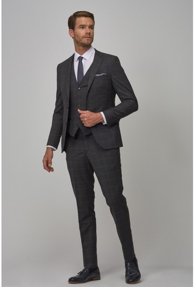 ALTINYILDIZ CLASSICS Erkek Füme Ekstra Slim Fit Yelekli Nano Takım Elbise ALTINYILDIZ CLASSICS Erkek Füme Ekstra Slim Fit Yelekli Nano Takım Elbise