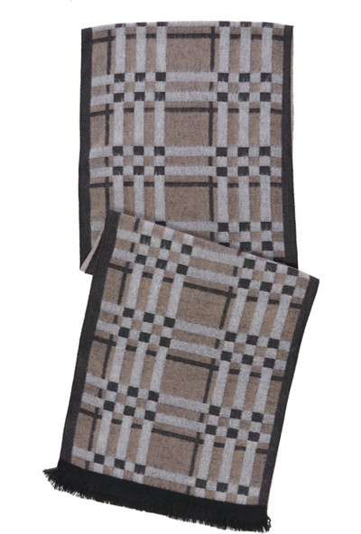 Altınyıldız Classıcs Erkek Gri-Kahverengi Desenli Atkı