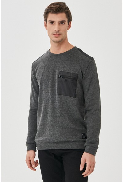 Ac&Co / Altınyıldız Classics Erkek Gri Standart Fit Rahat Kesim Fermuarlı Bisiklet Yaka Sweatshirt