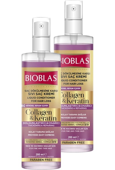 Bioblas Saç Dökülmesine Karşı Sıvı Saç Kremi Collagen & Keratin 400 ml ( 200ML X2) Bioblas Saç Dökülmesine Karşı Sıvı Saç Kremi Collagen & Keratin 400 ml ( 200ML X2)