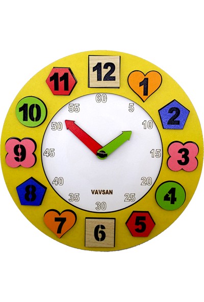 Vavsan Geometrik Şekil Eğitici Saat Renkli Ahşap Montessori Bultak Yapboz Oyuncak Puzzle Vavsan Geometrik Şekil Eğitici Saat Renkli Ahşap Montessori Bultak Yapboz Oyuncak Puzzle
