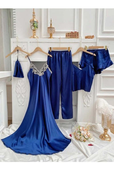 Çeyize Dair Herşey Saks Mavisi 5 Li Saten Takım 6079 Çeyize Dair Herşey Saks Mavisi 5 Li Saten Takım 6079