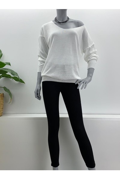 Kadın Baharlık Geniş Yaka Düşük Omuz Merserize Salaş Kazak