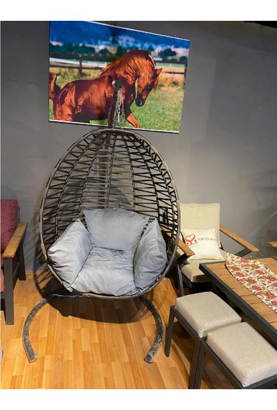 Bubu Home Tek Kişilik El Örgüsü Makrome Bahçe Salıncağı Gri