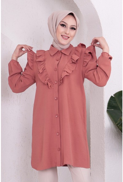 İmaj Butik Omuz Fırfırlı Tesettür Tunik/somon