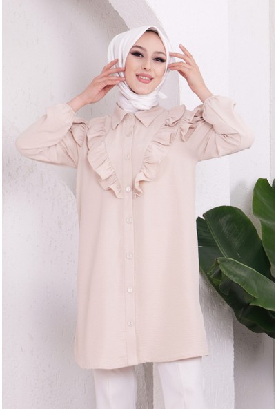 İmaj Butik Omuz Fırfırlı Tesettür Tunik/kemik