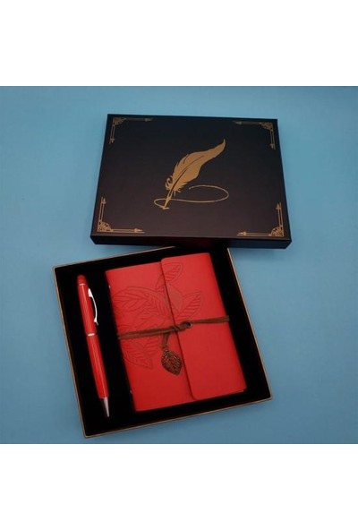 Defter Kalem Kırmızı Renk Dekoratif Hediyelik