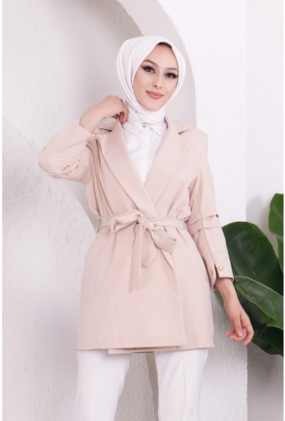 İmaj Butik Kol Kat Kesim Astarlı Tesettür Ceket/kemik