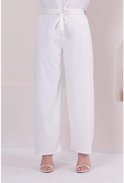 İmaj Butik Bağlama Detaylı Geniş Paça Pantolon/beyaz İmaj Butik Bağlama Detaylı Geniş Paça Pantolon/beyaz