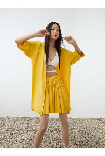 Nocturne N22YN11010 Şal Yaka Bol Kesim Sarı Kadın Kimono