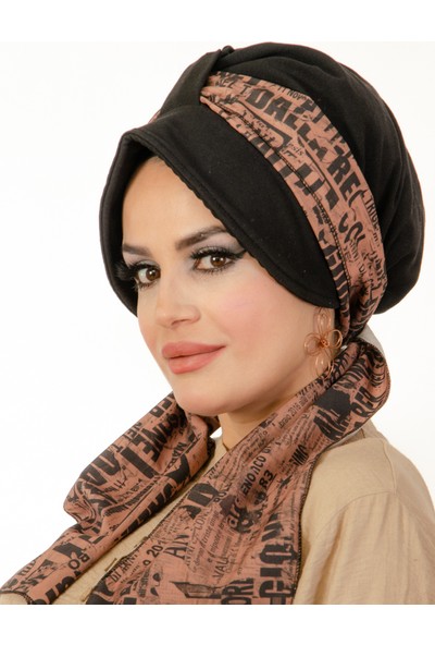 Aişe Tesettür Fularlı Şapka Bone - Siyah - Aişe Tesettür Aişe Tesettür Fularlı Şapka Bone - Siyah - Aişe Tesettür