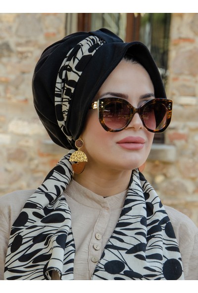 Aişe Tesettür Şapkalı Bone - Siyah - Aişe Tesettür