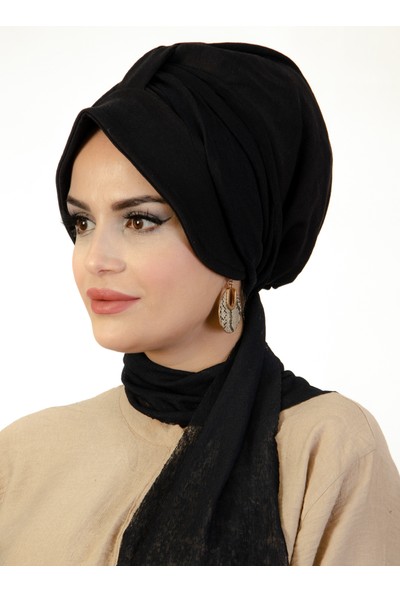 Aişe Tesettür Fularlı Şapka Bone - Siyah - Aişe Tesettür Aişe Tesettür Fularlı Şapka Bone - Siyah - Aişe Tesettür