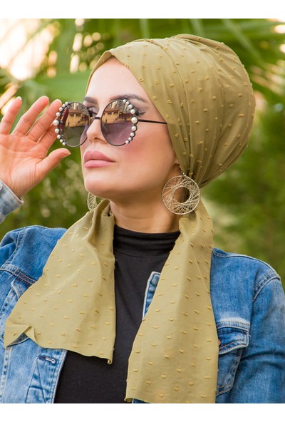 Aişe Tesettür Piliseli Atkılı Bone Şal - Zeytin Yeşili - Aişe Tesettür