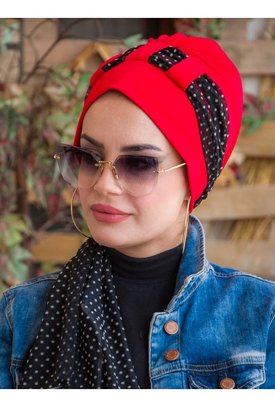 Aişe Tesettür Puanlı Fularlı Bone - Kırmızı - Aişe Tesettür