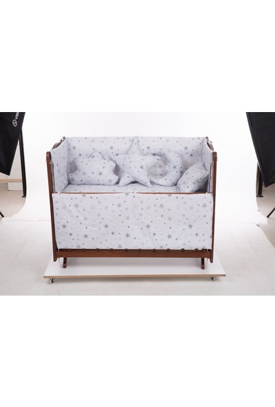 Hugoybedding 60CM x 120CM Pollycotton Lüks Bebek Uyku Seti Gri Yıldız Temalı (10 Parça)