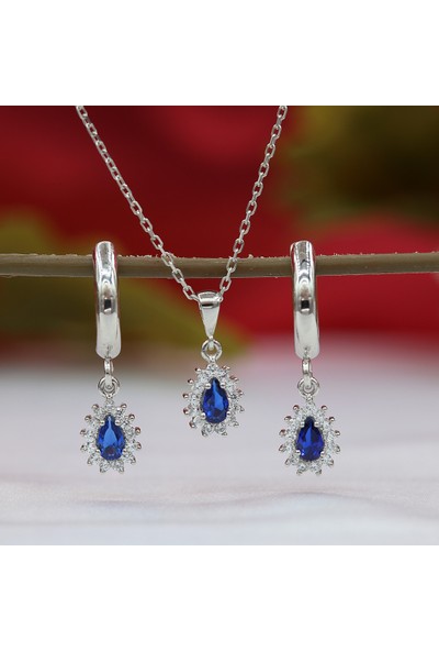 Takı Boom Lacivert Beyaz Taşlı Minimal Anturaj Damla Gümüş Kolye Küpe Takım Takı Boom Lacivert Beyaz Taşlı Minimal Anturaj Damla Gümüş Kolye Küpe Takım