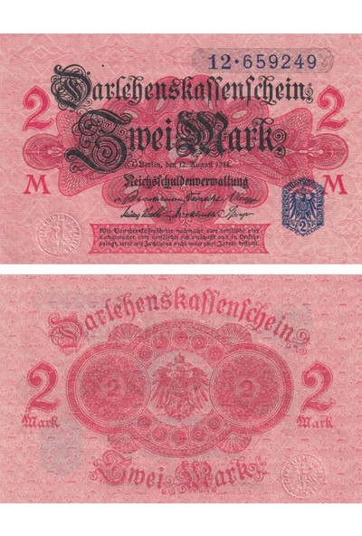 Benim Koleksiyonum Almanya, 2 Mark (1914) P#55 Çil Eski Yabancı Kağıt Para Benim Koleksiyonum Almanya, 2 Mark (1914) P#55 Çil Eski Yabancı Kağıt Para