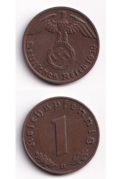 Benim Koleksiyonum Almanya (Nazi Almanyası) 1 Reichspfennig 1937-39, Çt/ççt Eski Madeni Para