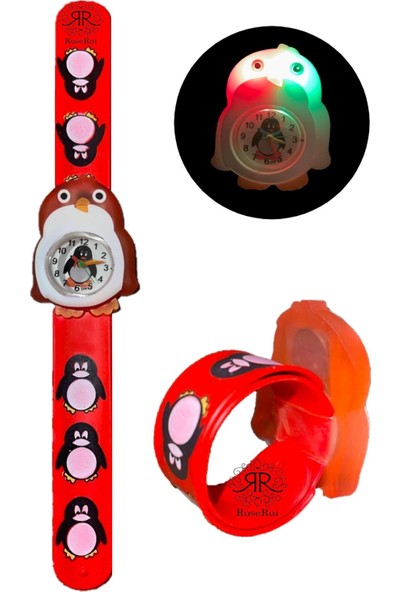 Hyd Penguen Figürlü Saat Pat Pat Işıklı Çocuk Kol Saati