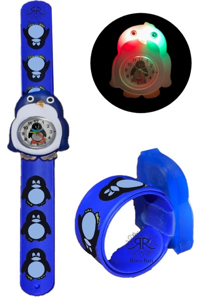 Hyd Penguen Figürlü Saat Pat Pat Işıklı Çocuk Kol Saati