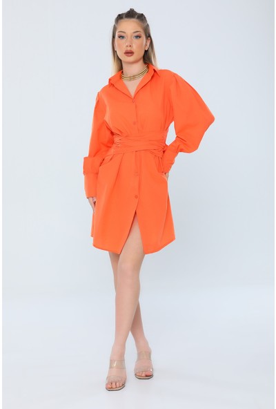 Julude Orange Kadın Balon Kol Geniş Manşetli Gömlek Tunik