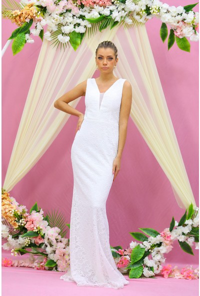 Julude Krem Kadın Sim Detaylı Dantelli Balık Abiye Elbise Julude Krem Kadın Sim Detaylı Dantelli Balık Abiye Elbise