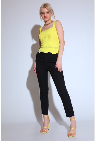 Julude Siyah Kadın Yüksek Bel Cepli Havuç Kesim Kumaş Pantolon