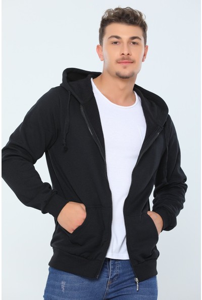 Julude Siyah Erkek Kapüşonlu Fermuarlı Basic Sweatshirt Julude Siyah Erkek Kapüşonlu Fermuarlı Basic Sweatshirt