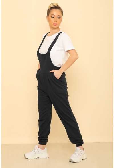 Julude Lacivert Kadın Likralı Sırt Çapraz Bahçıvan Salopet Tulum Julude Lacivert Kadın Likralı Sırt Çapraz Bahçıvan Salopet Tulum