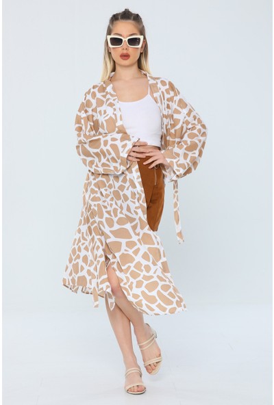 Julude Vizon Kadın Truvakar Kol Desenli Kimono Hırka