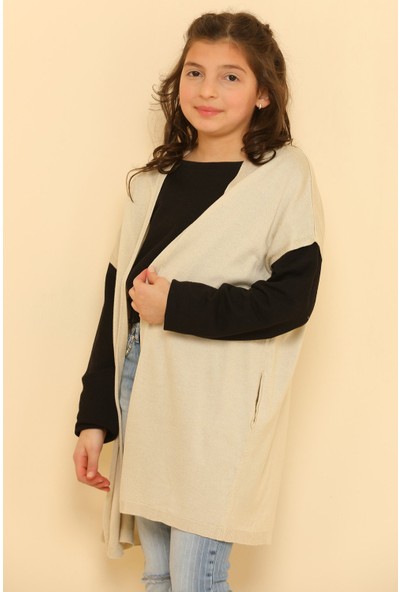 Julude Taş Kız Çocuk Likralı Sırt Detaylı Mevsimlik Triko Yelek